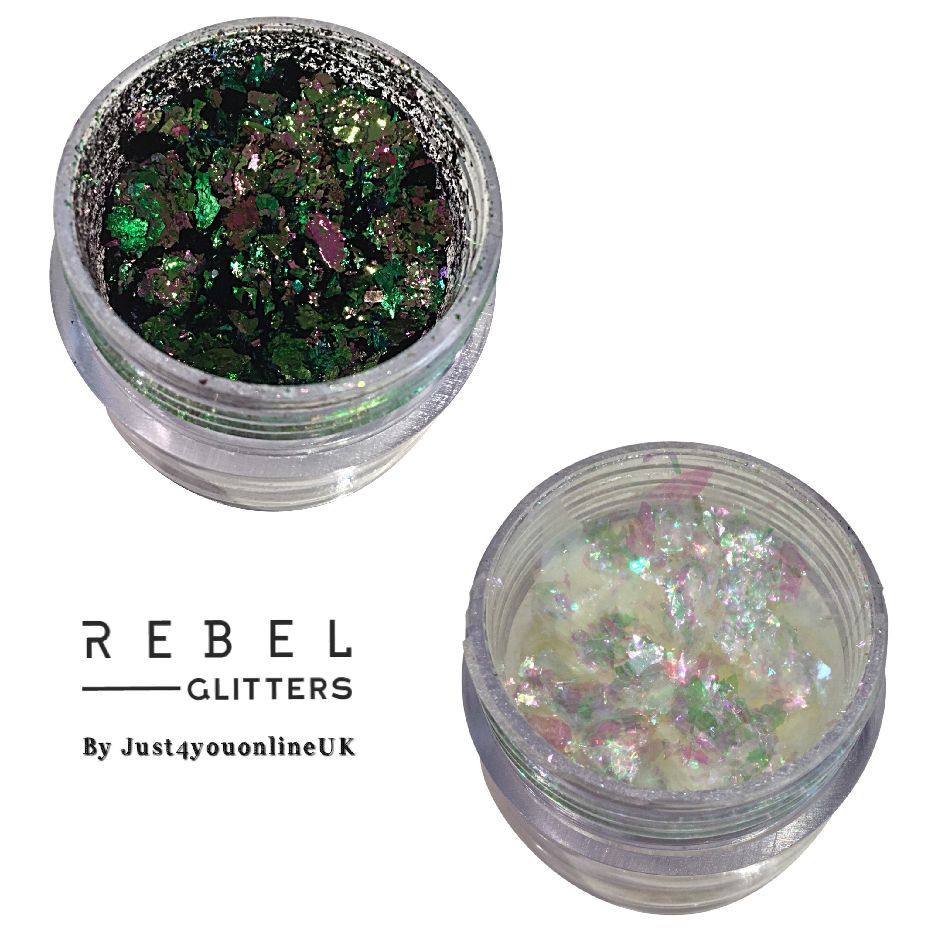 Rebel Chromatic Flakes in Drama Green and Beautiful White - Glitter Ar ...